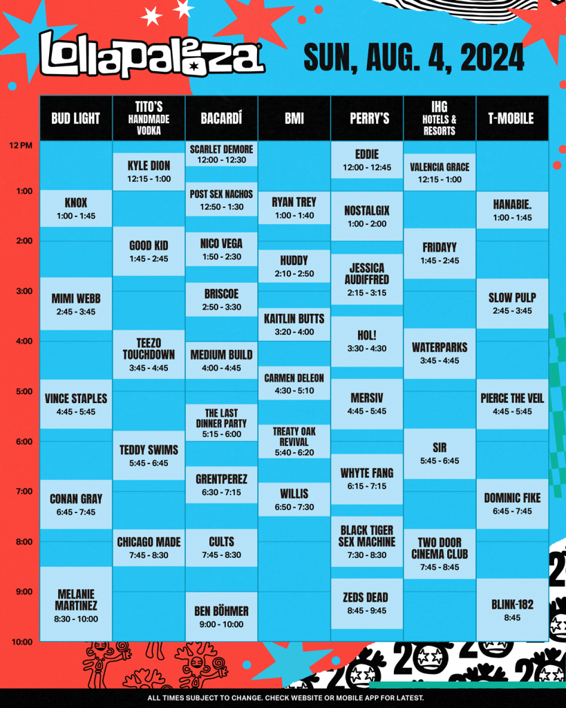 Lollapalooza Releases 2024 Schedule - Glasse Factory
